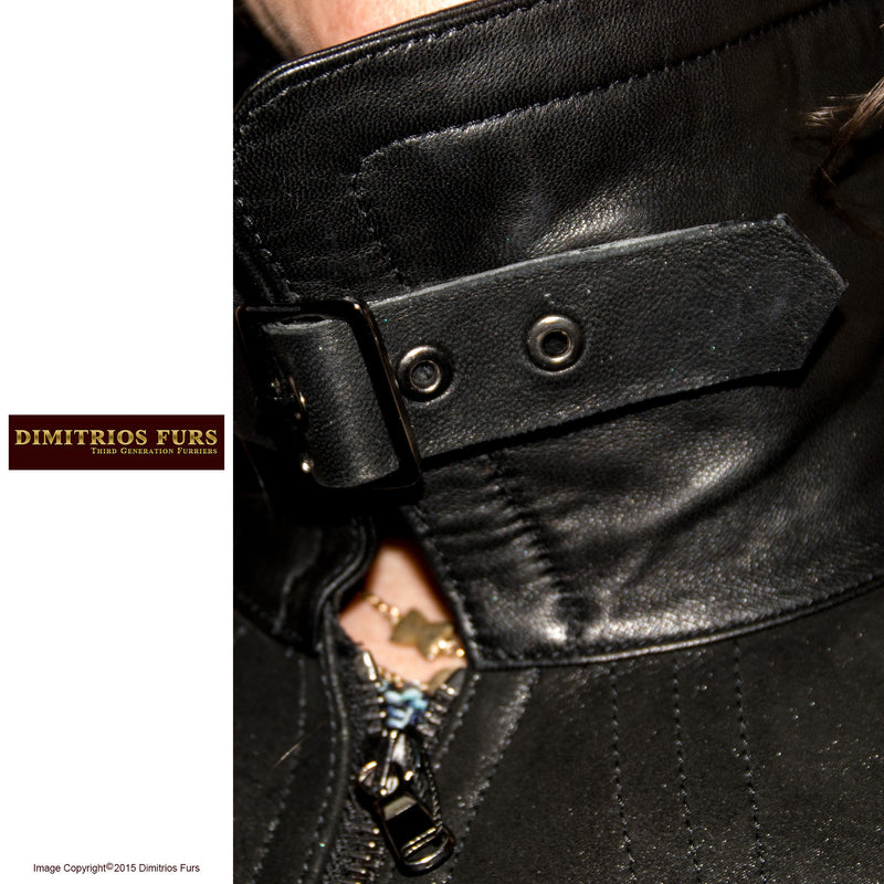 Short Black Merino Leather and Shearling Jacket - Dimitrios Furs