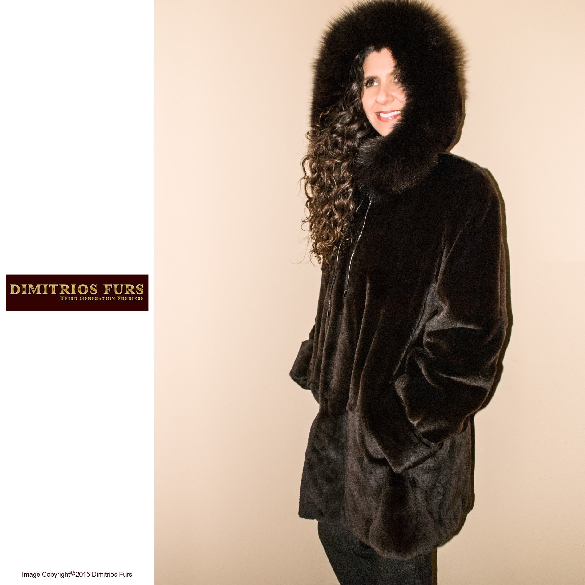 Reversible Fur Coat - Brown Sheared Mink with Fox Trimmed Hood ...