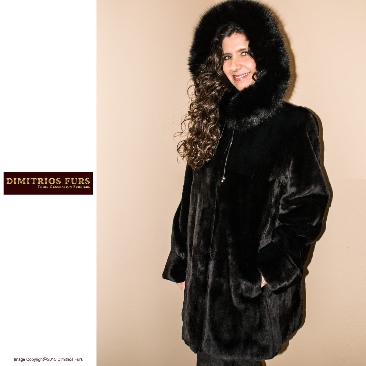 Reversible Fur Coat - Black Sheared Mink with Fox Trimmed Hood ...