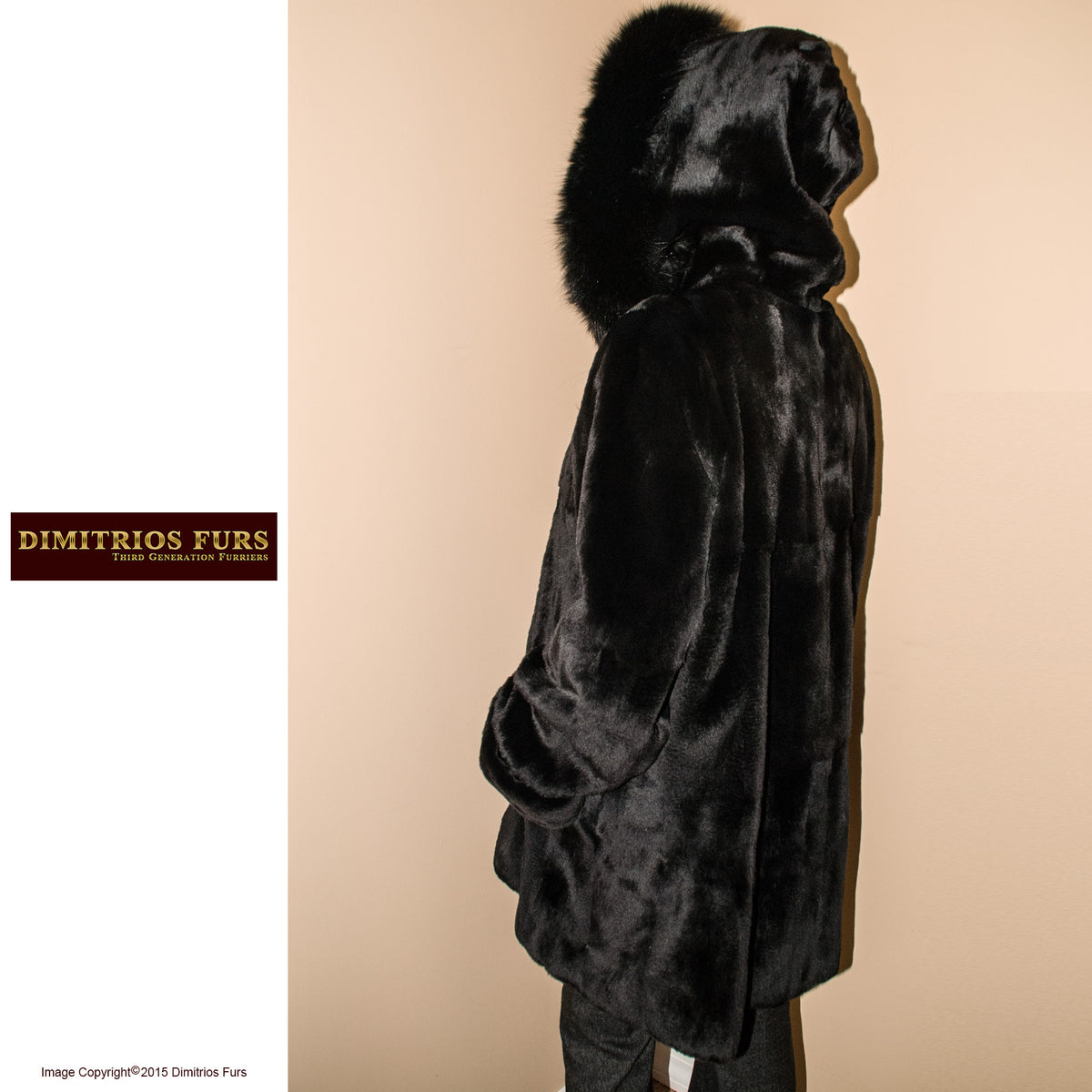 Reversible Fur Coat - Black Sheared Mink with Fox Trimmed Hood ...