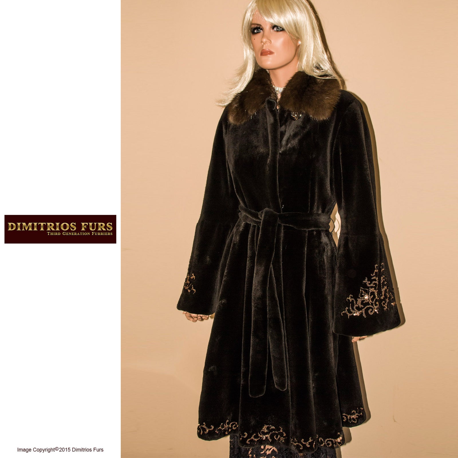 Sheared Mink Stroller with Sable Collar and Beaded Detail - Dimitrios Furs